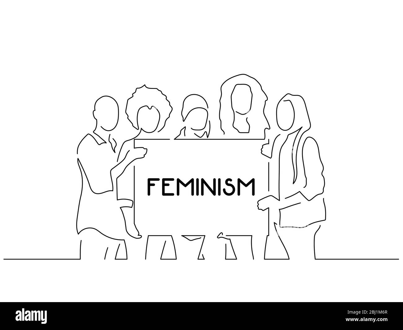 Activists holding a banner isolated line drawing, vector illustration ...