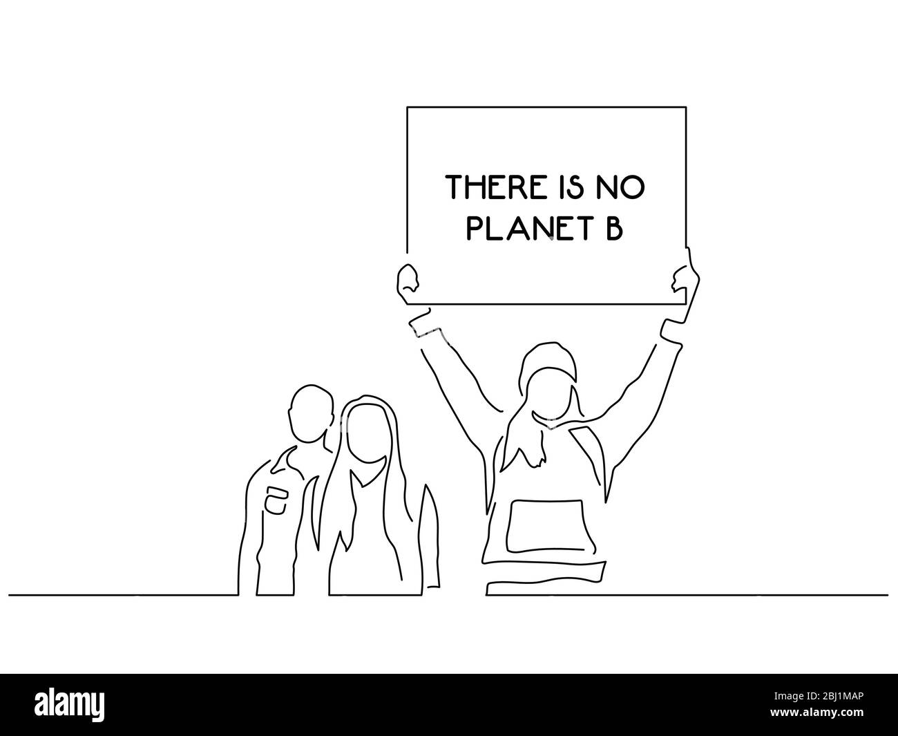 Activists holding a banner isolated line drawing, vector illustration ...