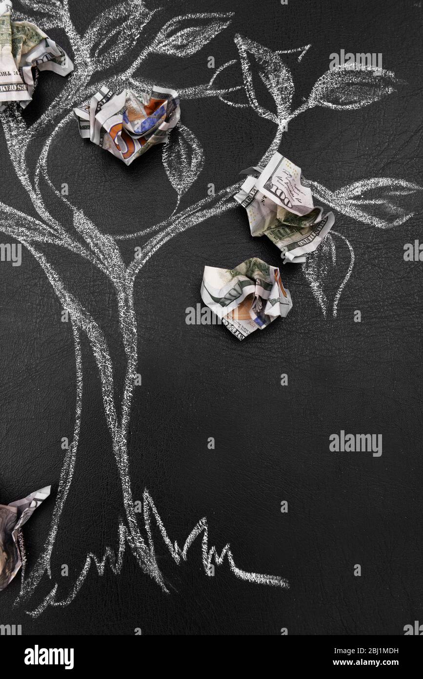 Money tree drawing on blackboard close up Stock Photo - Alamy