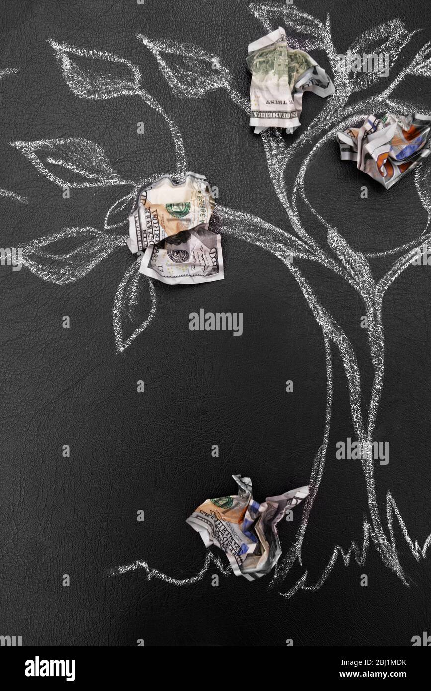 Money tree drawing on blackboard close up Stock Photo - Alamy