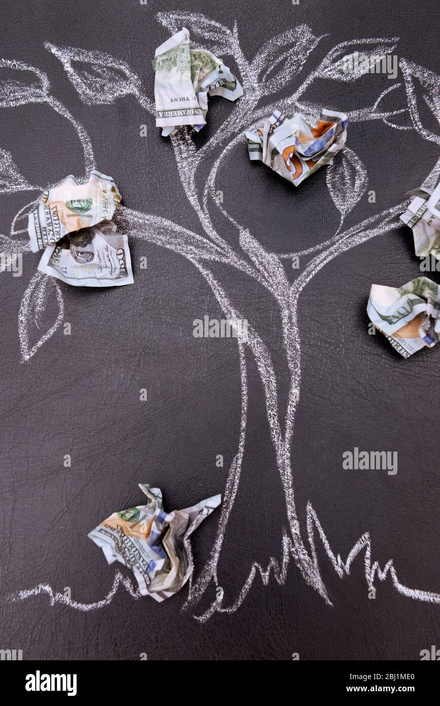 Money tree drawing on blackboard close up Stock Photo - Alamy