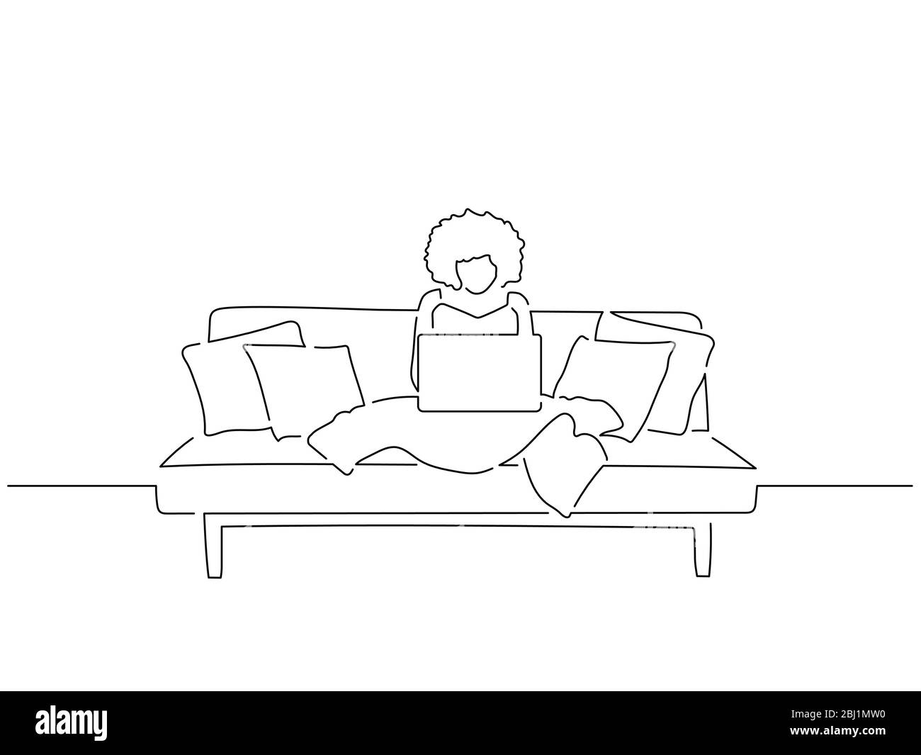People using a laptop isolated line drawing, illustration design ...