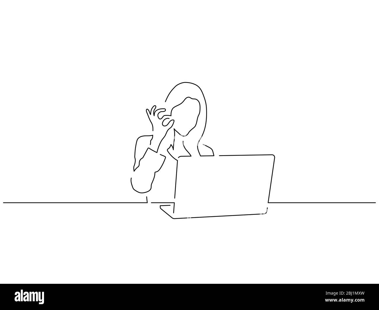 People using a laptop isolated line drawing, illustration design ...