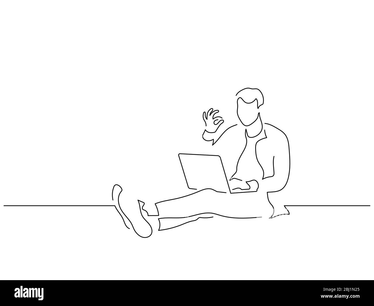 People using a laptop isolated line drawing, illustration design ...
