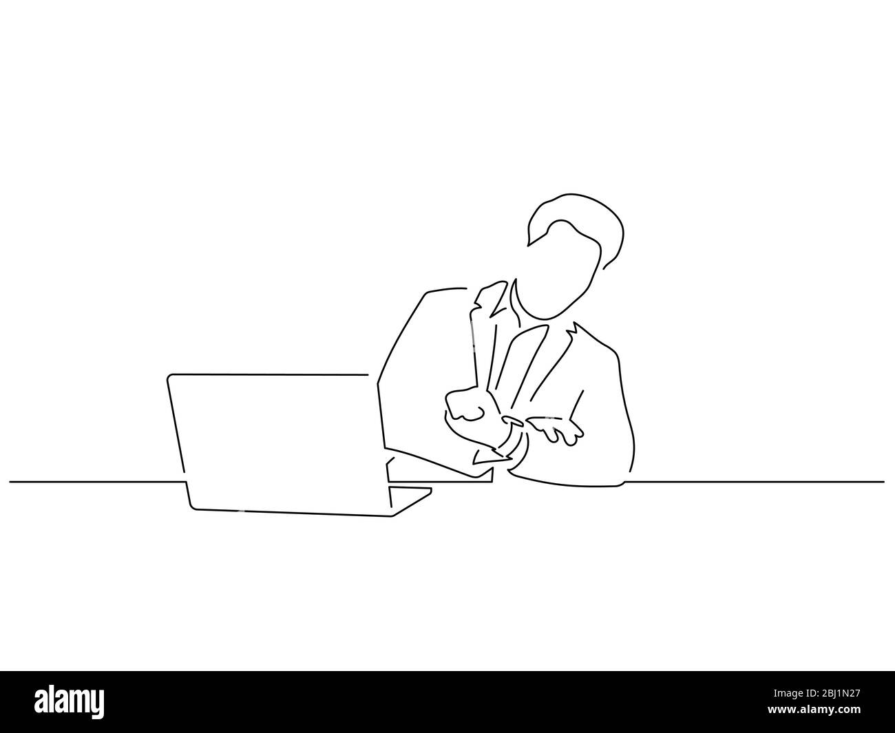 People using a laptop isolated line drawing, illustration design ...