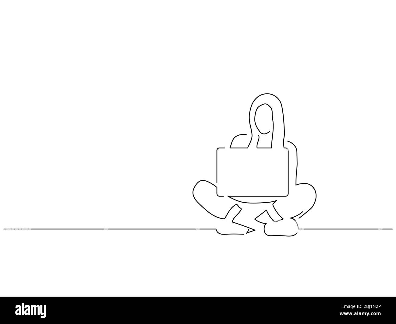 People using a laptop isolated line drawing, illustration design ...