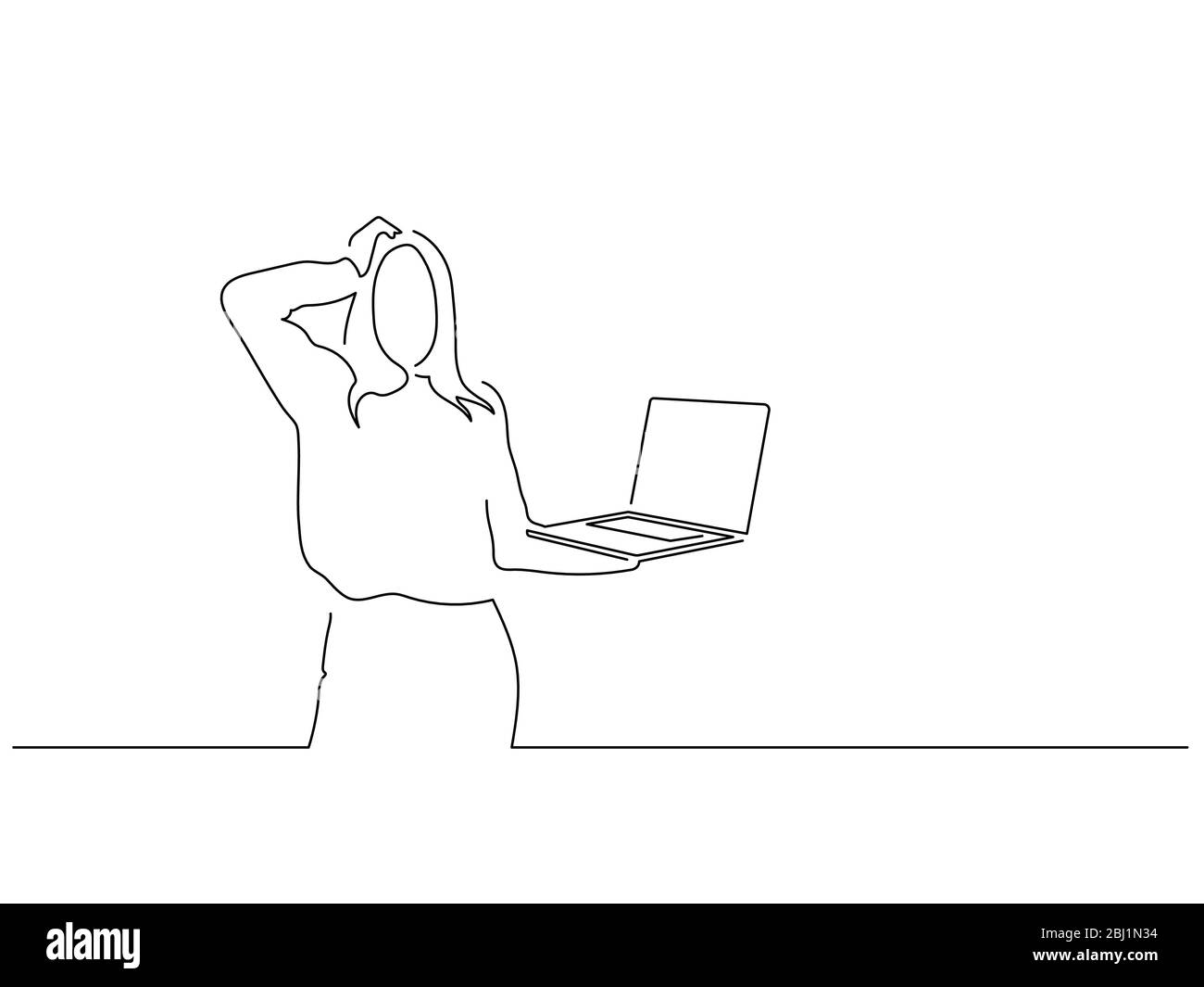 People using a laptop isolated line drawing, illustration design ...