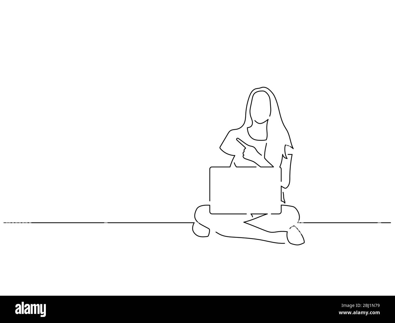 People using a laptop isolated line drawing, illustration design ...