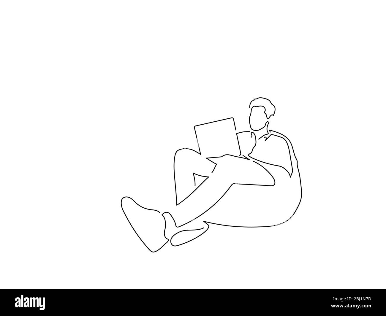 People using a laptop isolated line drawing, illustration design ...