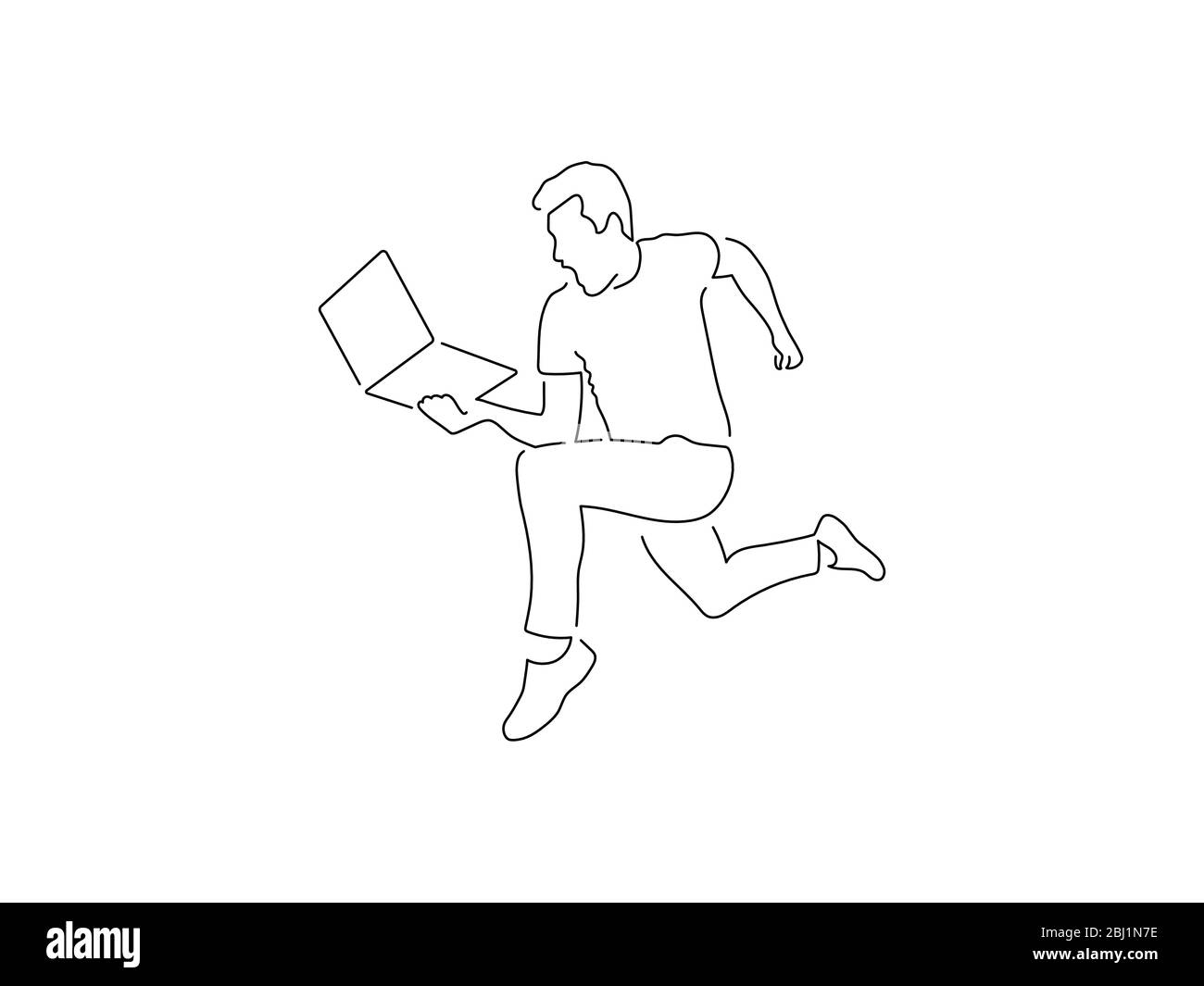 People using a laptop isolated line drawing, illustration design ...