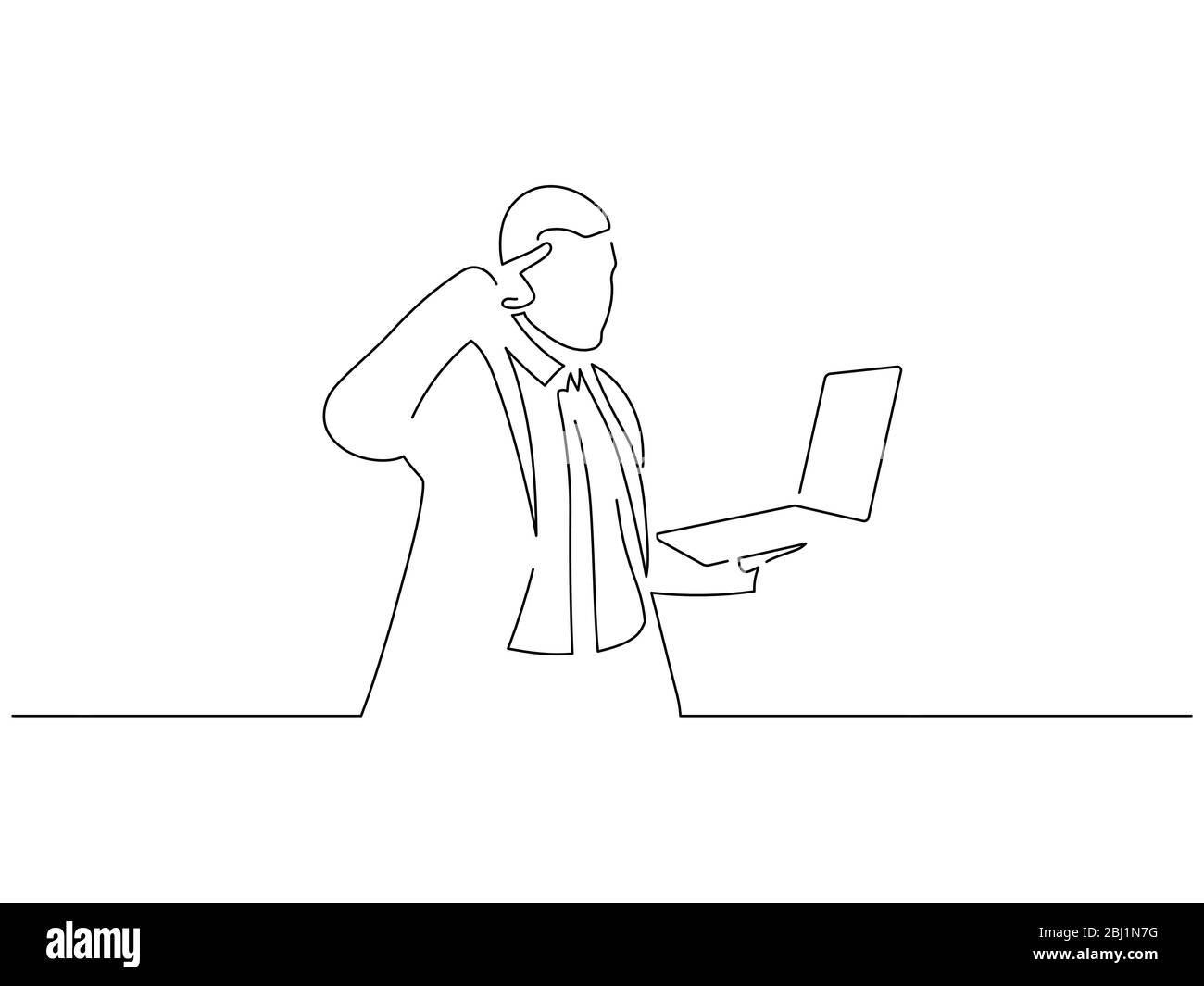 People using a laptop isolated line drawing, illustration design ...