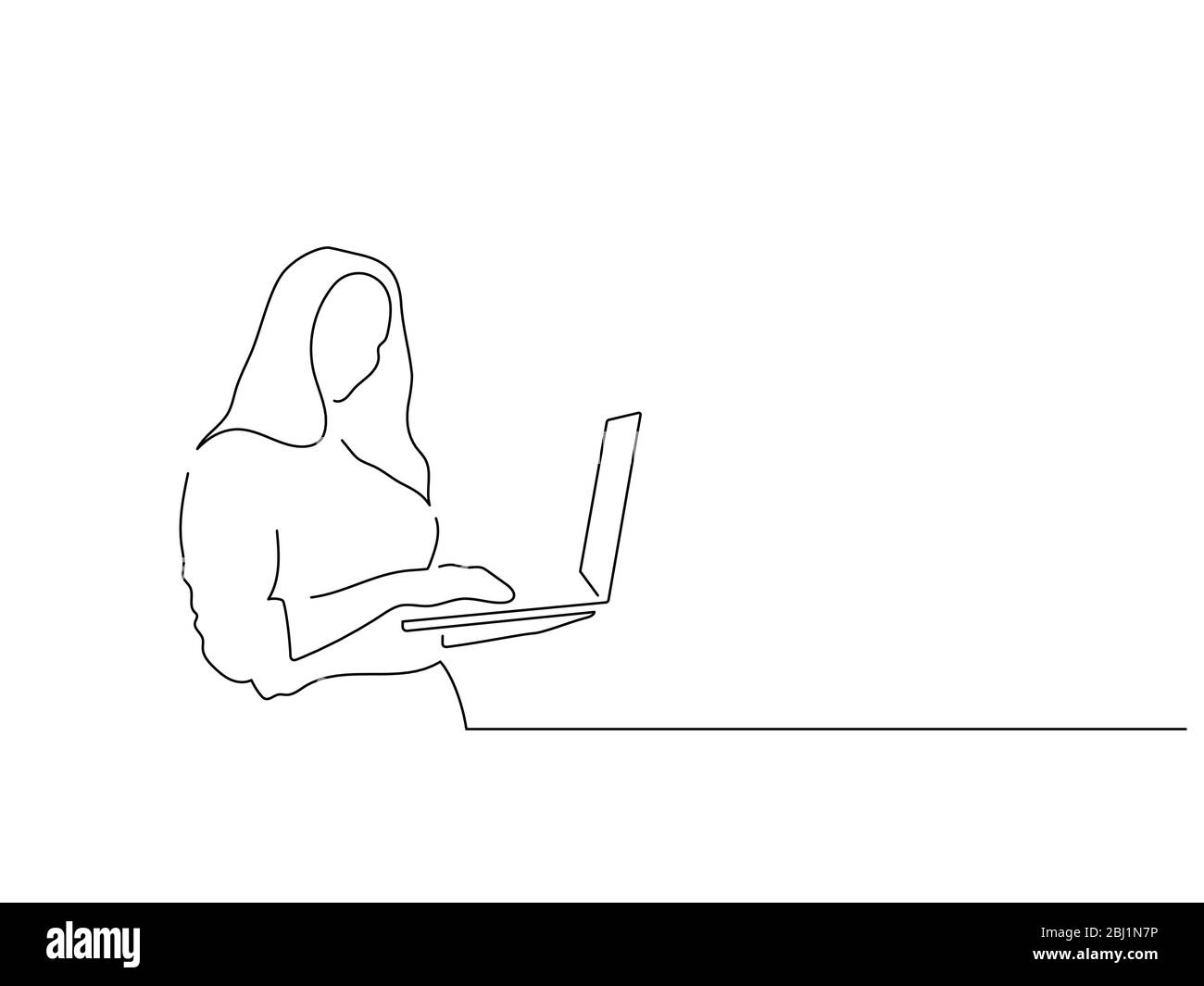 People using a laptop isolated line drawing, illustration design ...