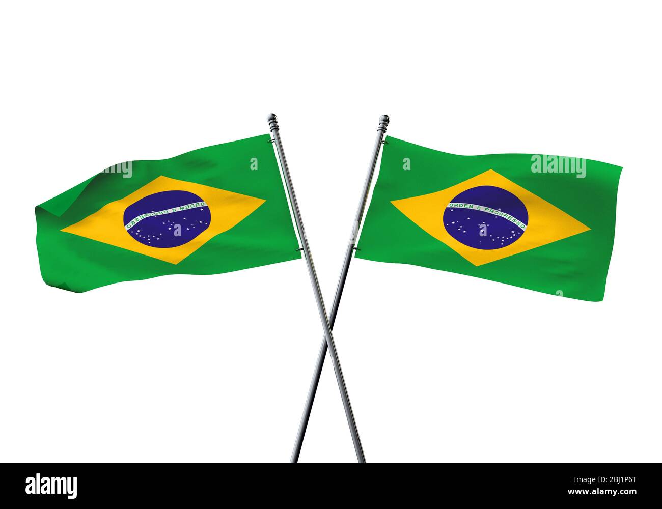 Brazil flags crossed isolated on a white background. 3D Rendering Stock ...