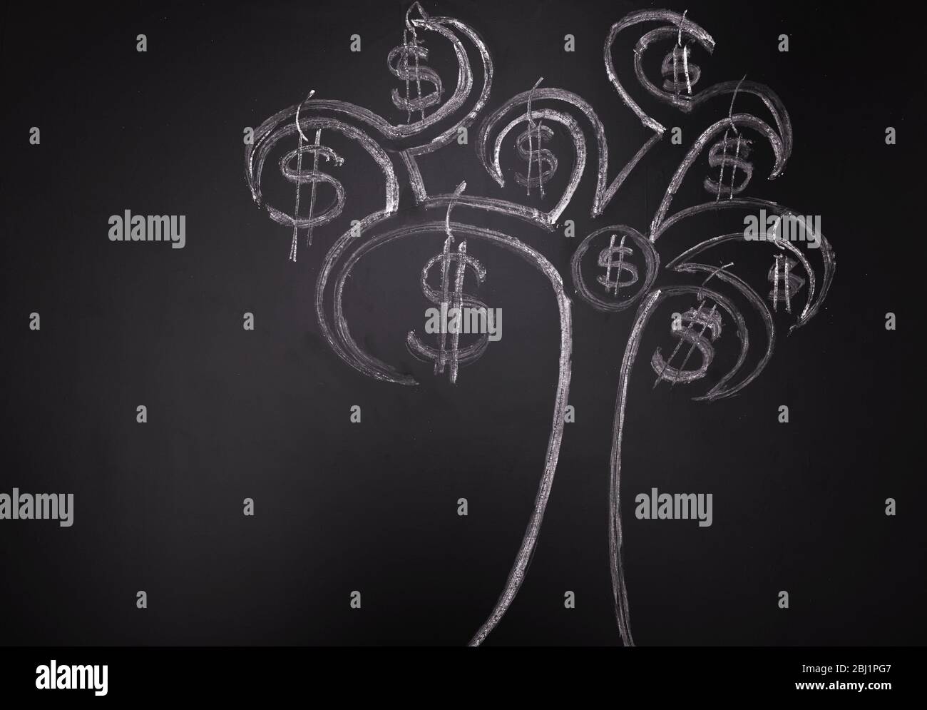 Chalk money tree drawing on blackboard background Stock Photo - Alamy