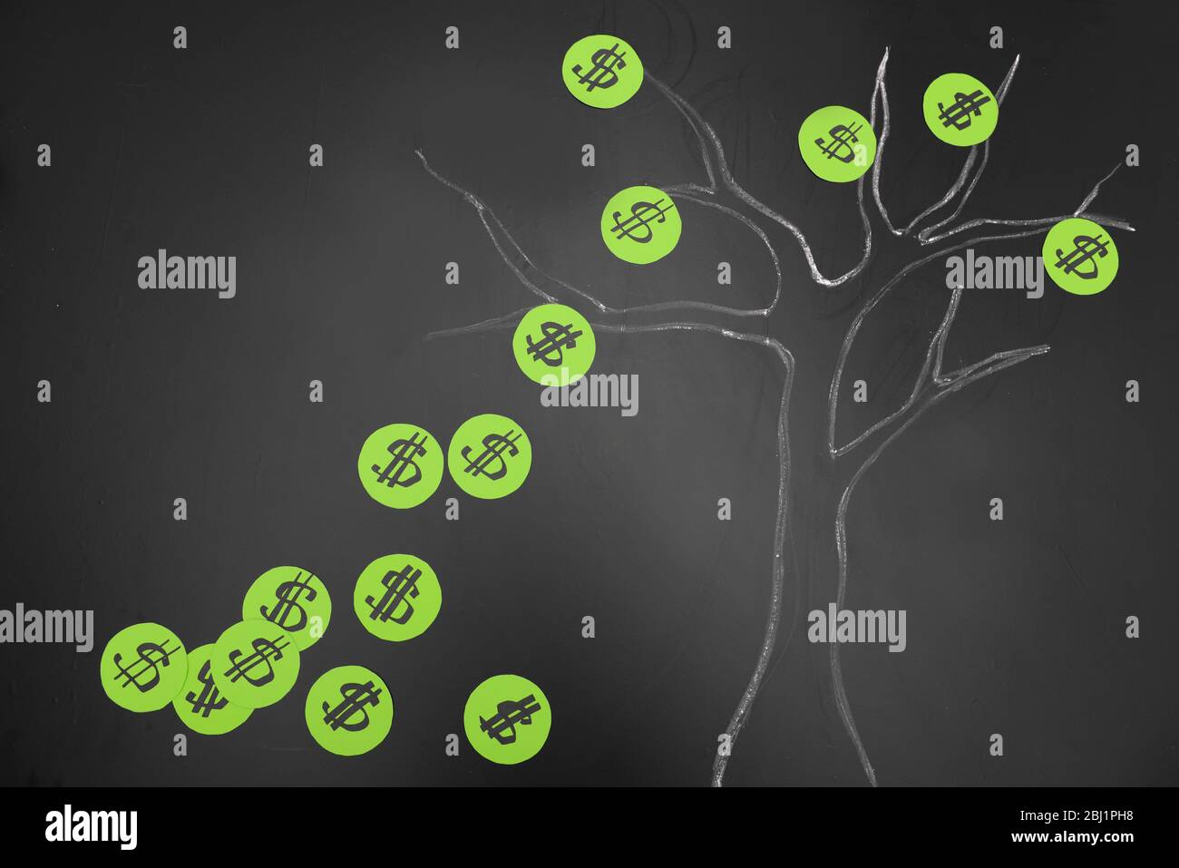 Chalk dollar tree drawing on blackboard background Stock Photo - Alamy