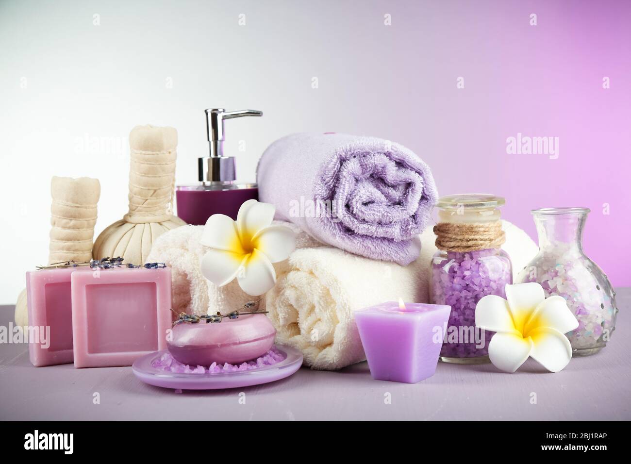Spa treatments on colorful background Stock Photo - Alamy