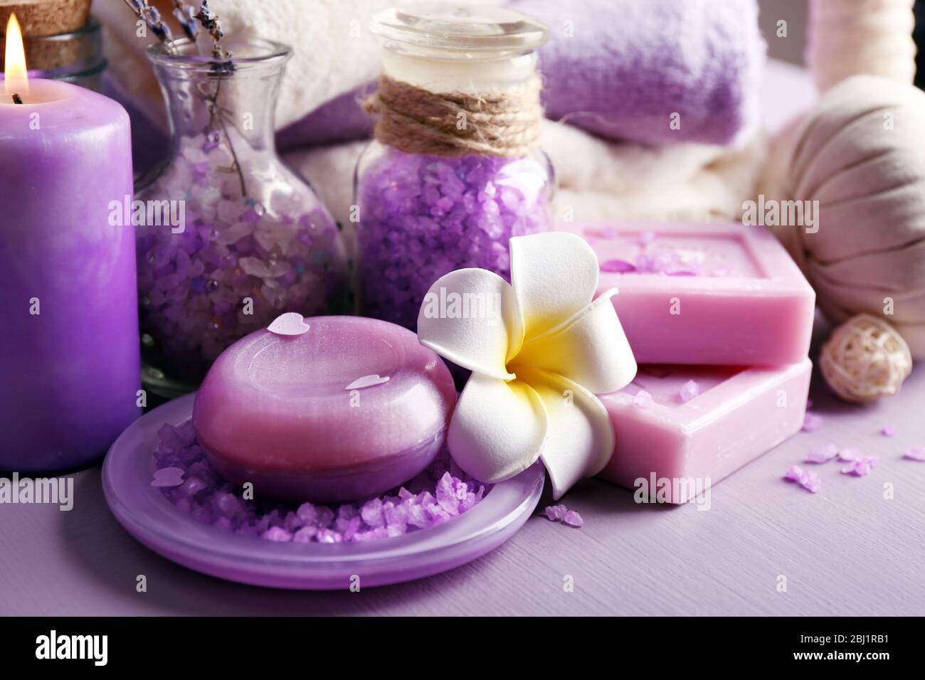 Spa treatments on colorful background Stock Photo - Alamy