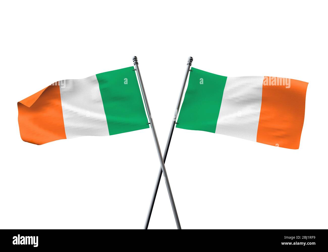 Ireland flags crossed isolated on a white background. 3D Rendering ...