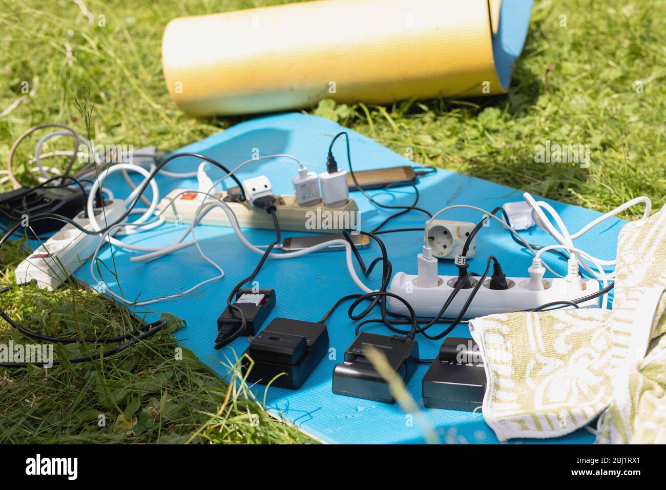 Lots of electrical extension cords, bunch of charging gadgets ...