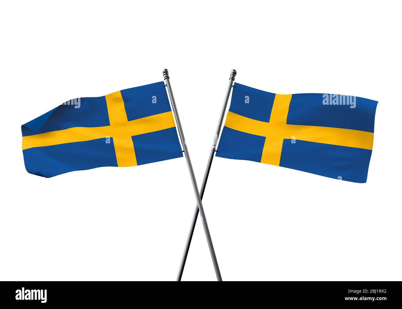 Sweden Flags Crossed Isolated On A White Background 3d Rendering Stock