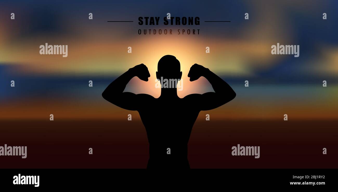 strong man silhouette outdoor sport at sunrise vector illustration ...
