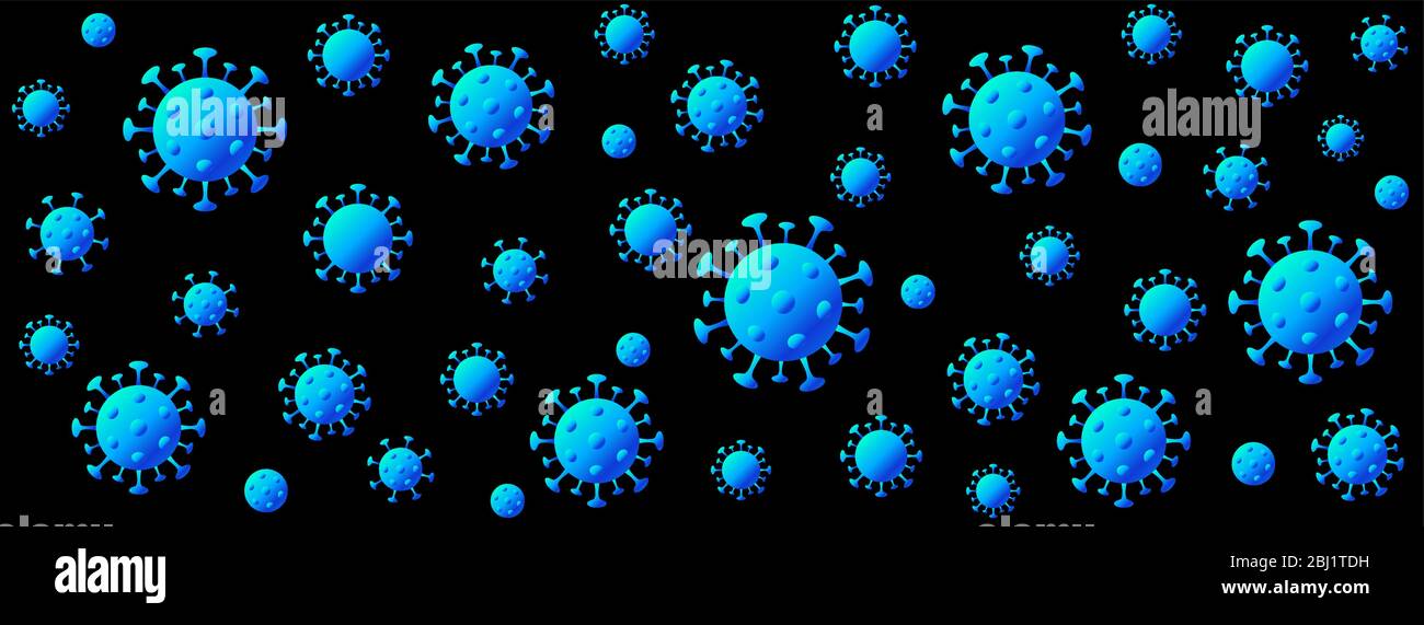Coronavirus seamless pattern. Vector dark background with blue virus. Covid-19 long banner Stock ...