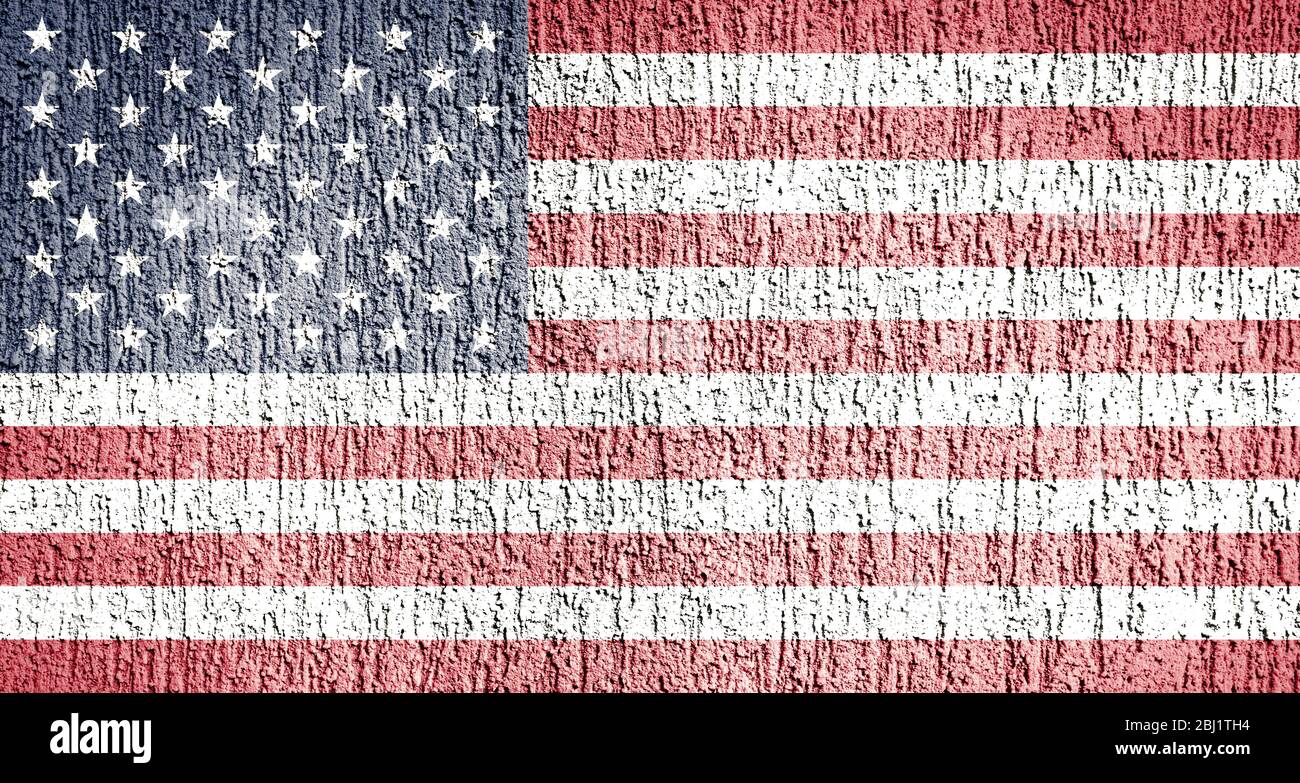 USA flag on concrete, cement or decorative stucco texture. Abstract ...