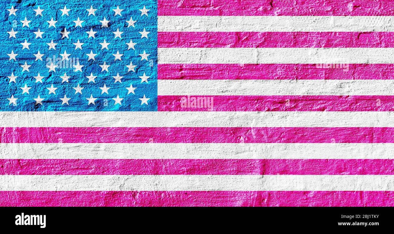 USA flag on concrete, cement or decorative stucco texture. Abstract ...