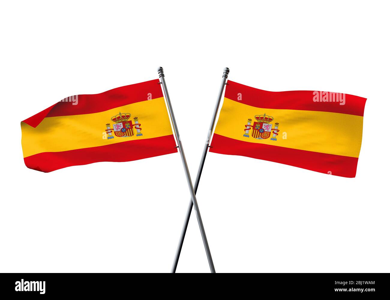Spain flags crossed isolated on a white background. 3D Rendering Stock ...