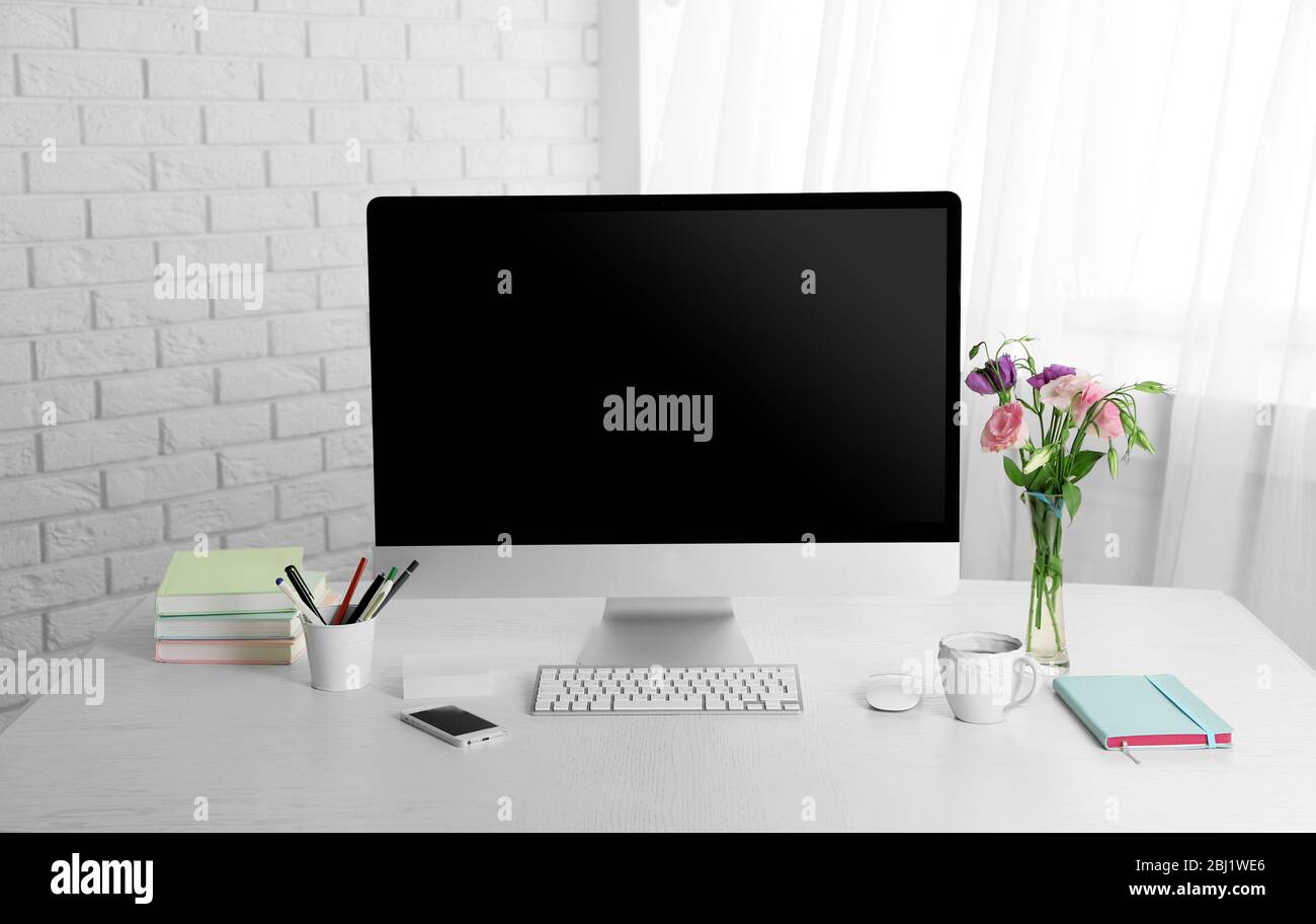 Office workplace with modern computer Stock Photo - Alamy