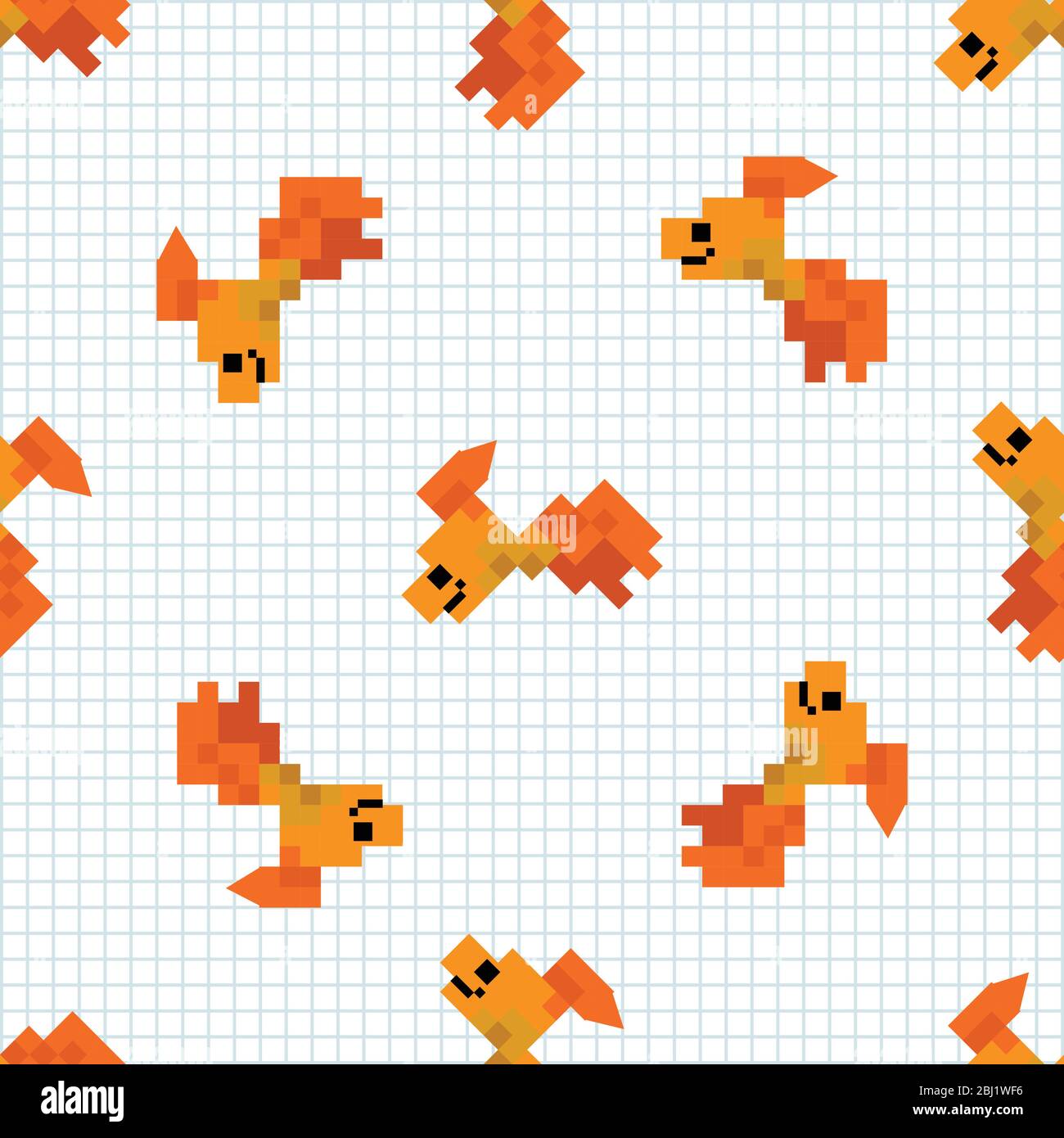 Cute cartoon 8bit goldfish seamless vector pattern. Ocean wildlife ...