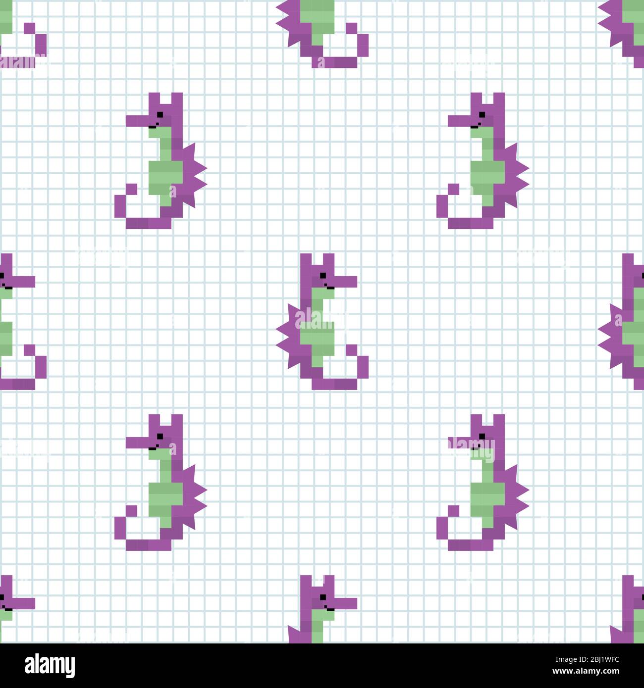 Cute cartoon 8bit seahorse seamless vector pattern. Ocean wildlife ...