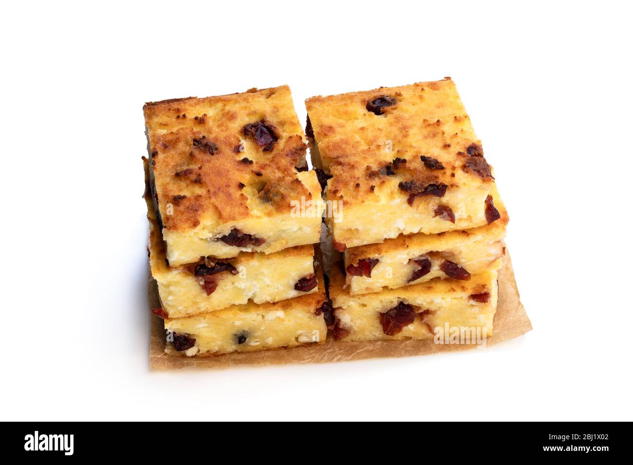 Homemade cottage cheese casserole slices isolated on white Stock Photo ...