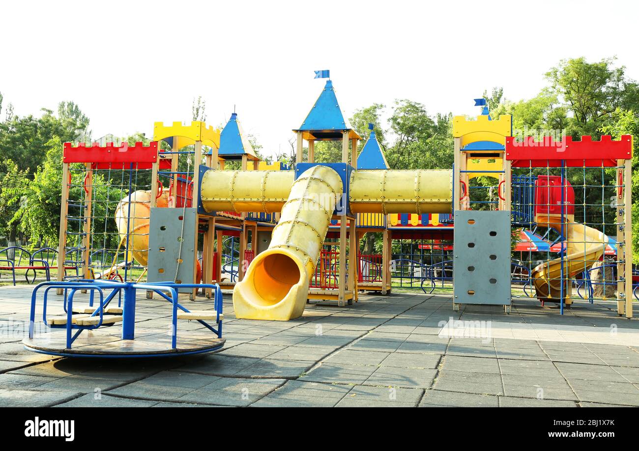 Colorful children playground in park Stock Photo - Alamy