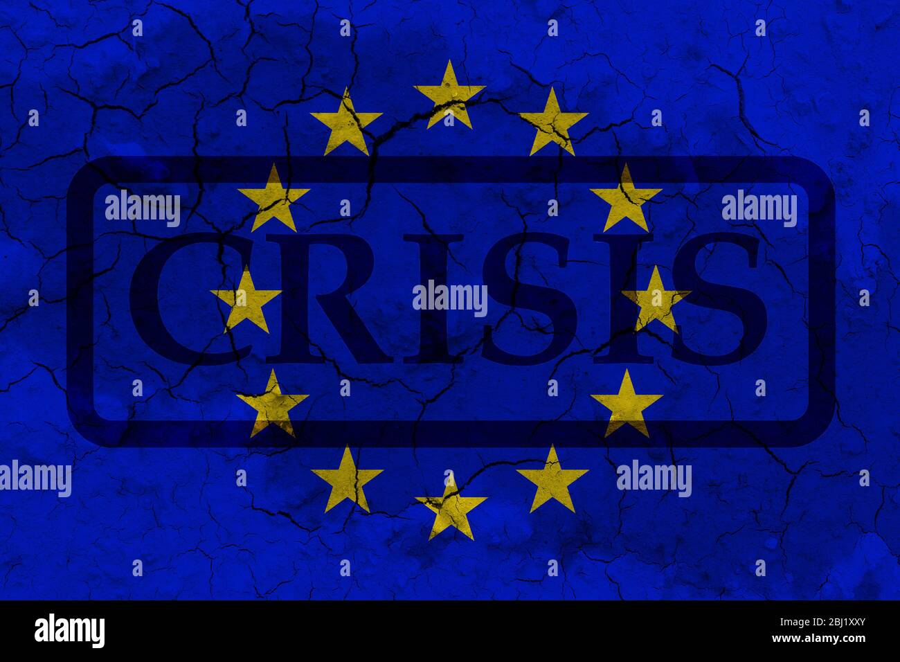 European Union flag on cracked earth texture. The concept of crisis ...