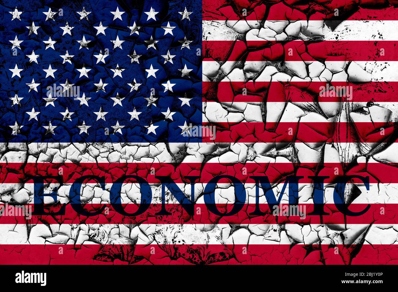 USA flag on cracked peeling off cracked paint texture. The concept of ...