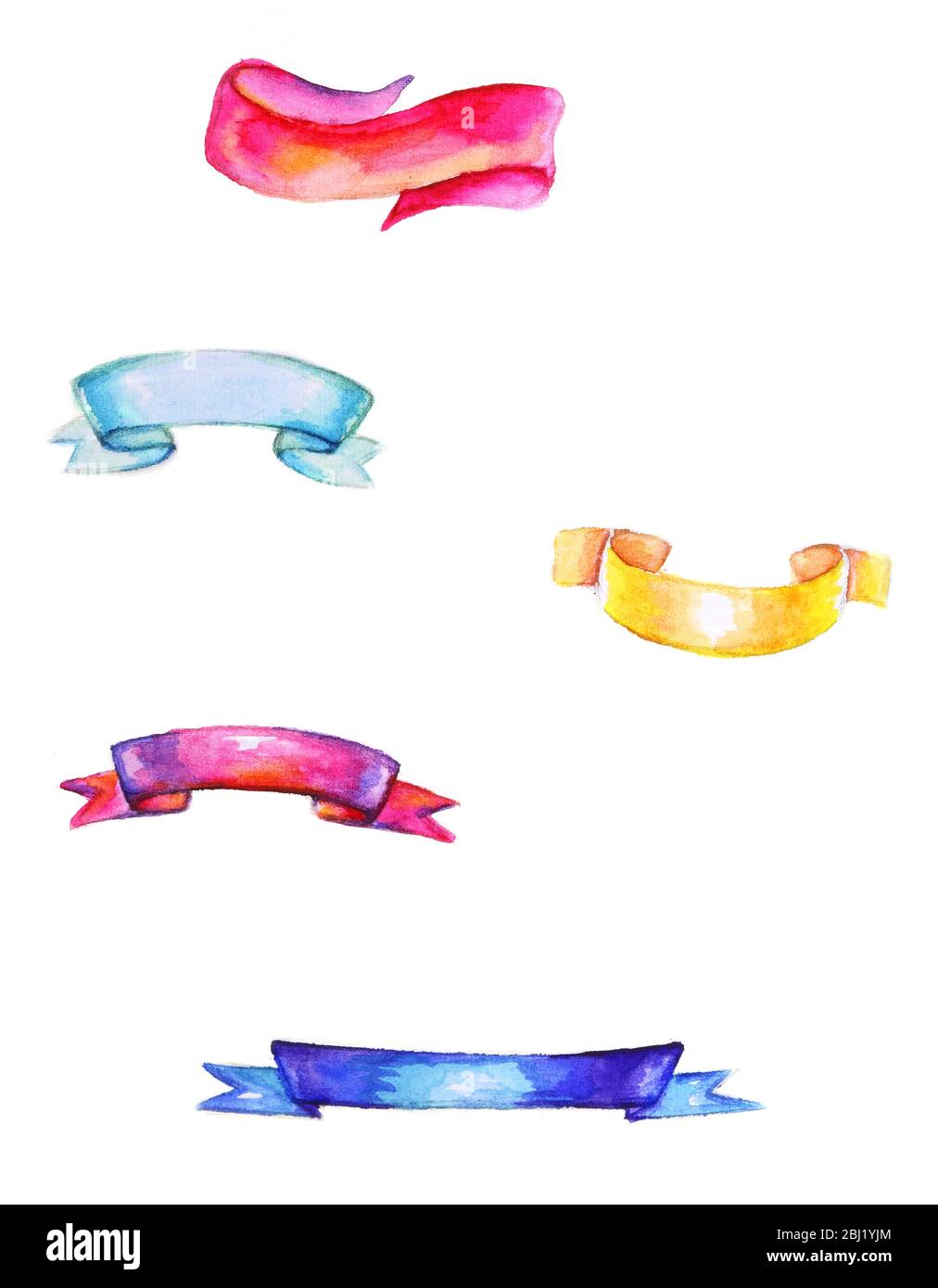 Hand painted ribbons colorful isolated on white Stock Photo - Alamy
