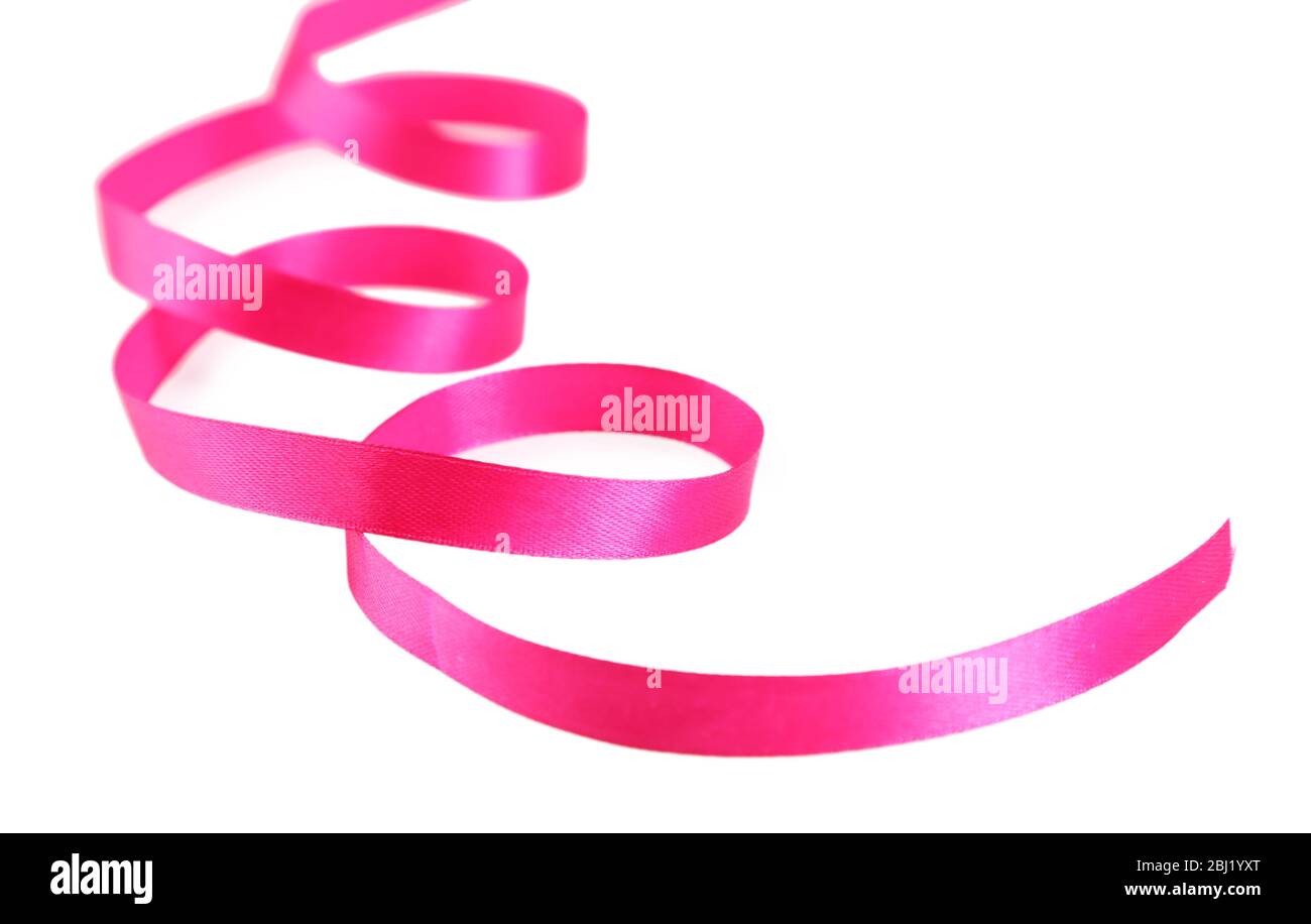 Pink curly ribbon isolated on white Stock Photo - Alamy