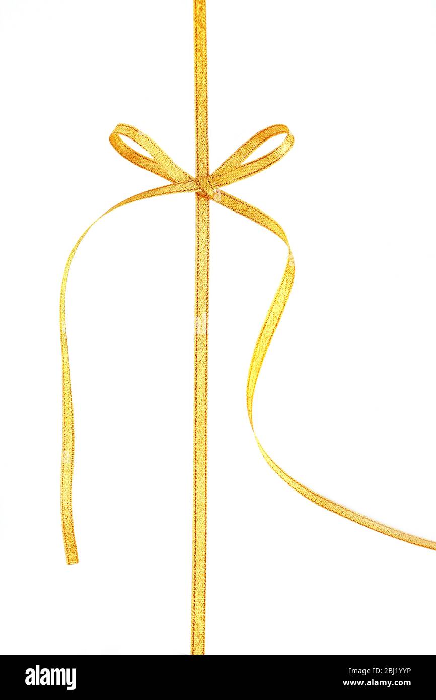 Yellow ribbon bow isolated on white Stock Photo - Alamy