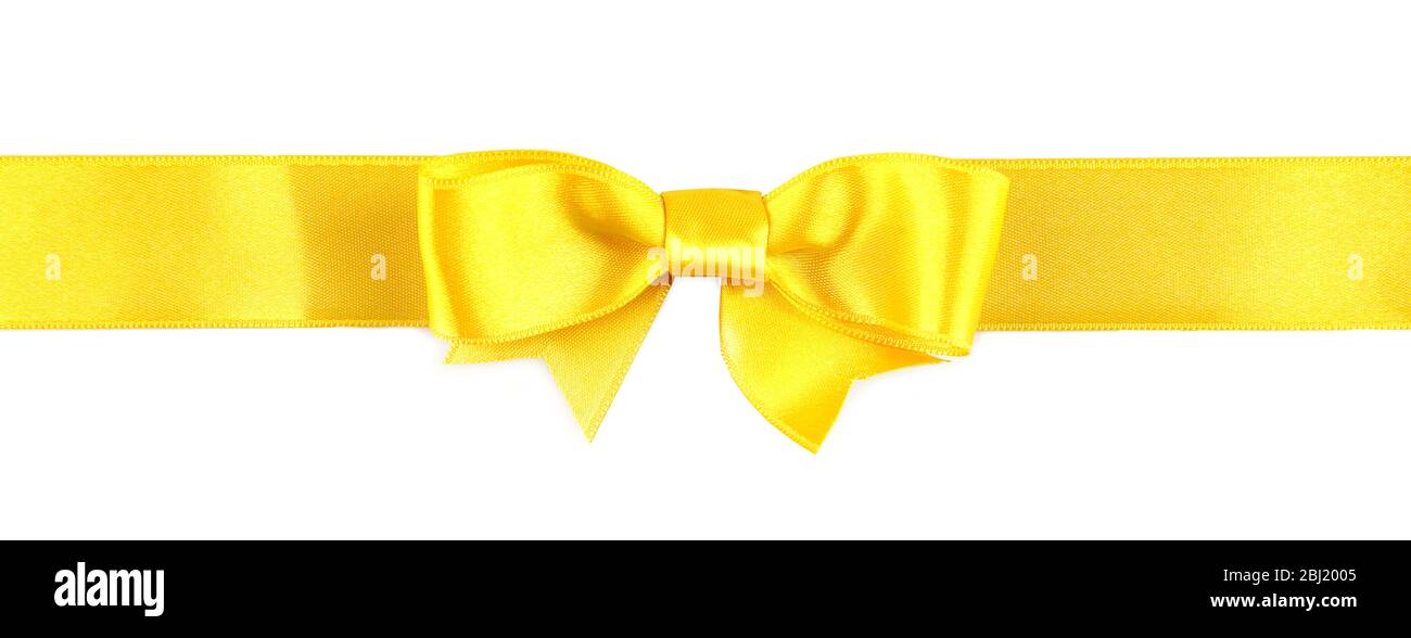 Yellow ribbon bow isolated on white Stock Photo - Alamy