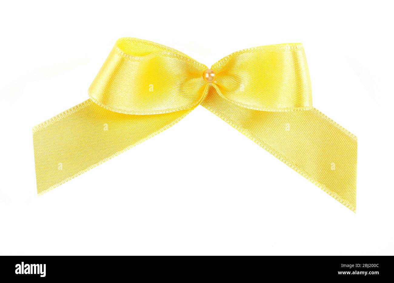Yellow ribbon bow isolated on white Stock Photo - Alamy
