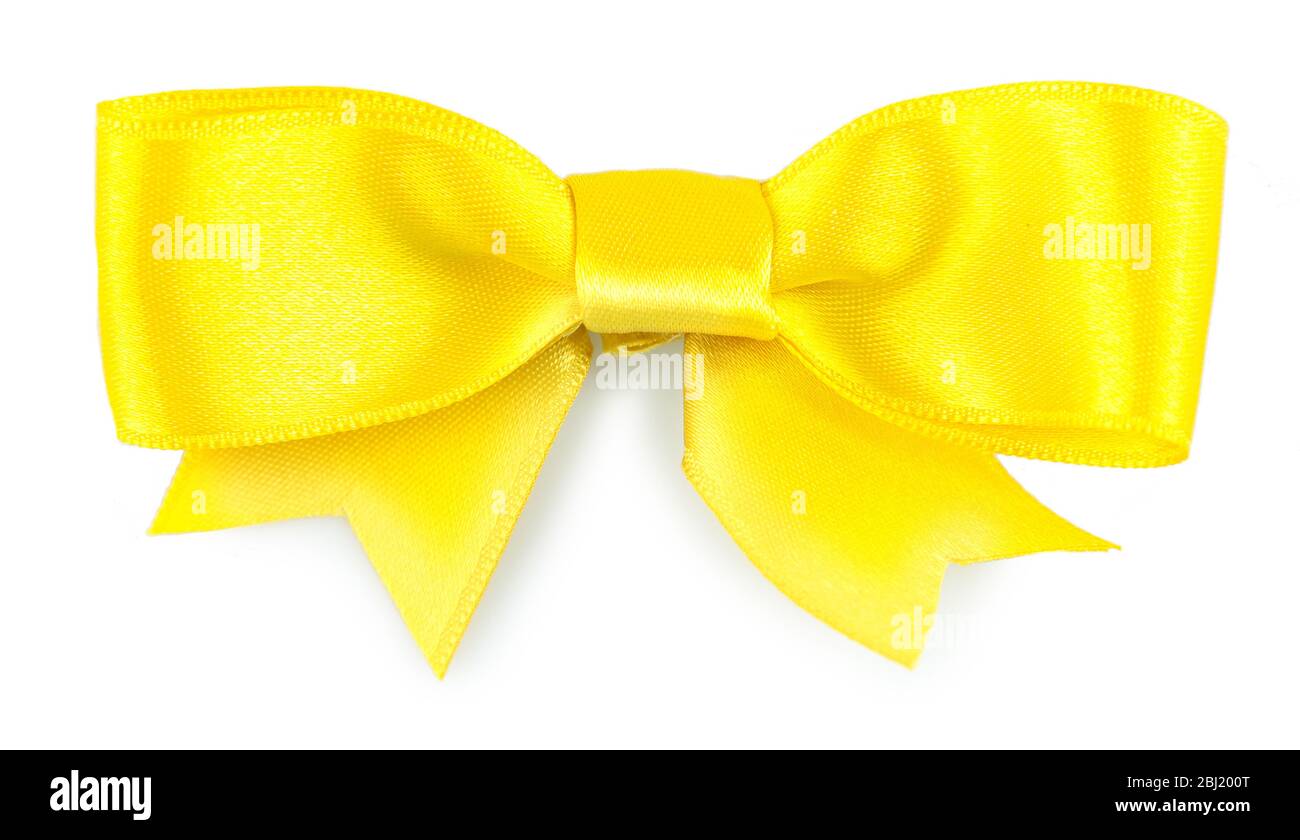 Yellow ribbon bow isolated on white Stock Photo - Alamy