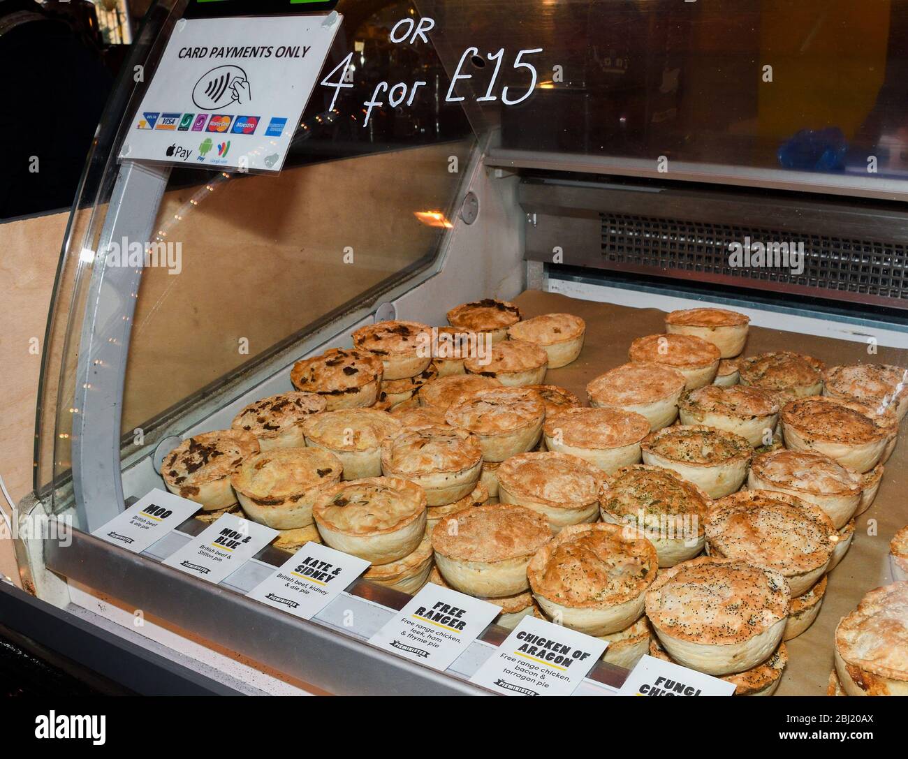 British pie stuffed in display window, for sale at pastry shop Stock ...