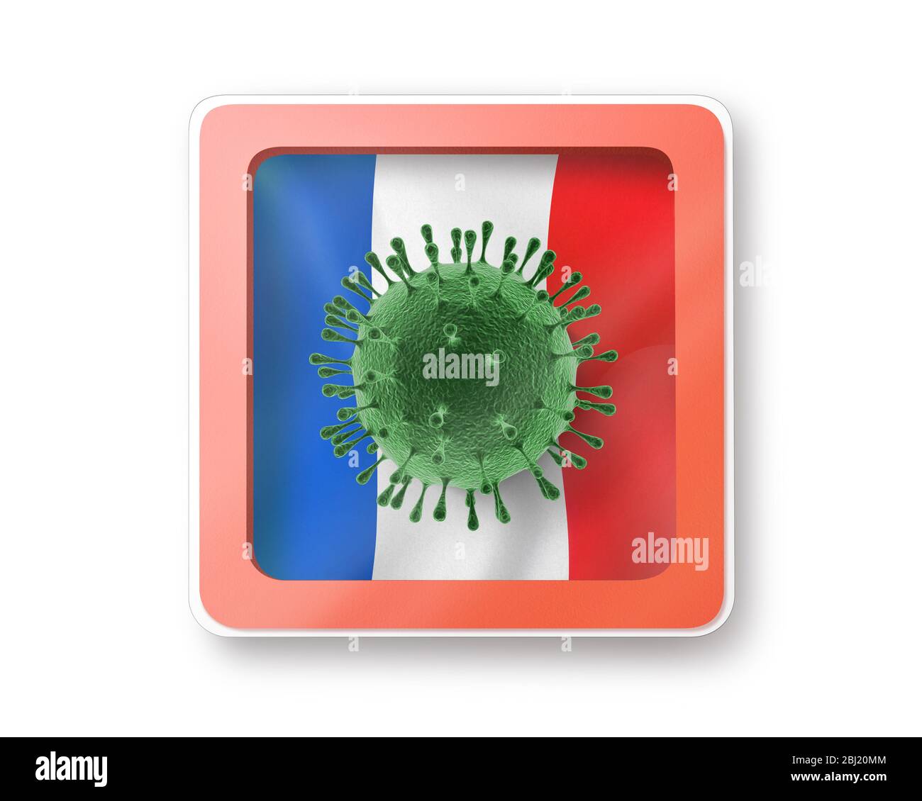 Warning sign with bacteria of Coronavirus on the French flag Stock ...