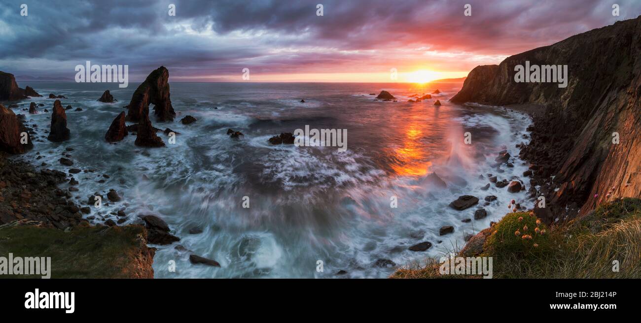 Panoramic view of Arch Stack at sunset, Crohy Head, Dungloe, Maghery ...