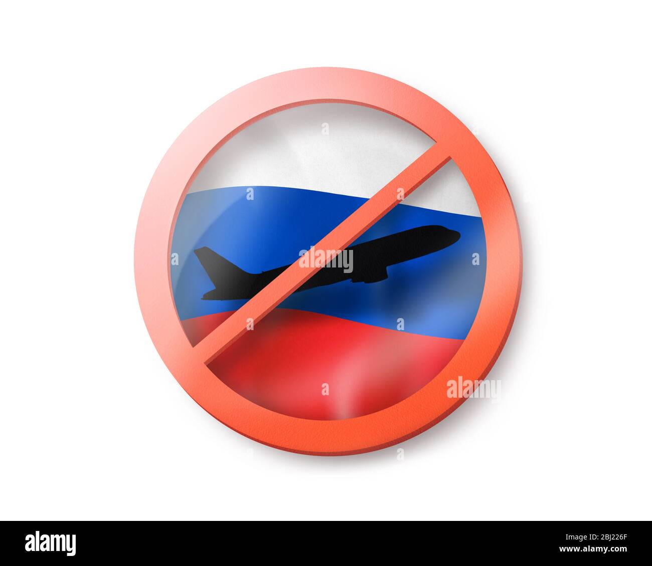 Warning sign with crossed out man on the Russian flag Stock Photo - Alamy