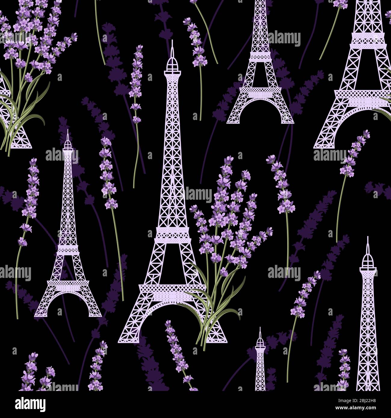 Seamless pattern with lavender flowers and eiffel towers Stock Vector ...