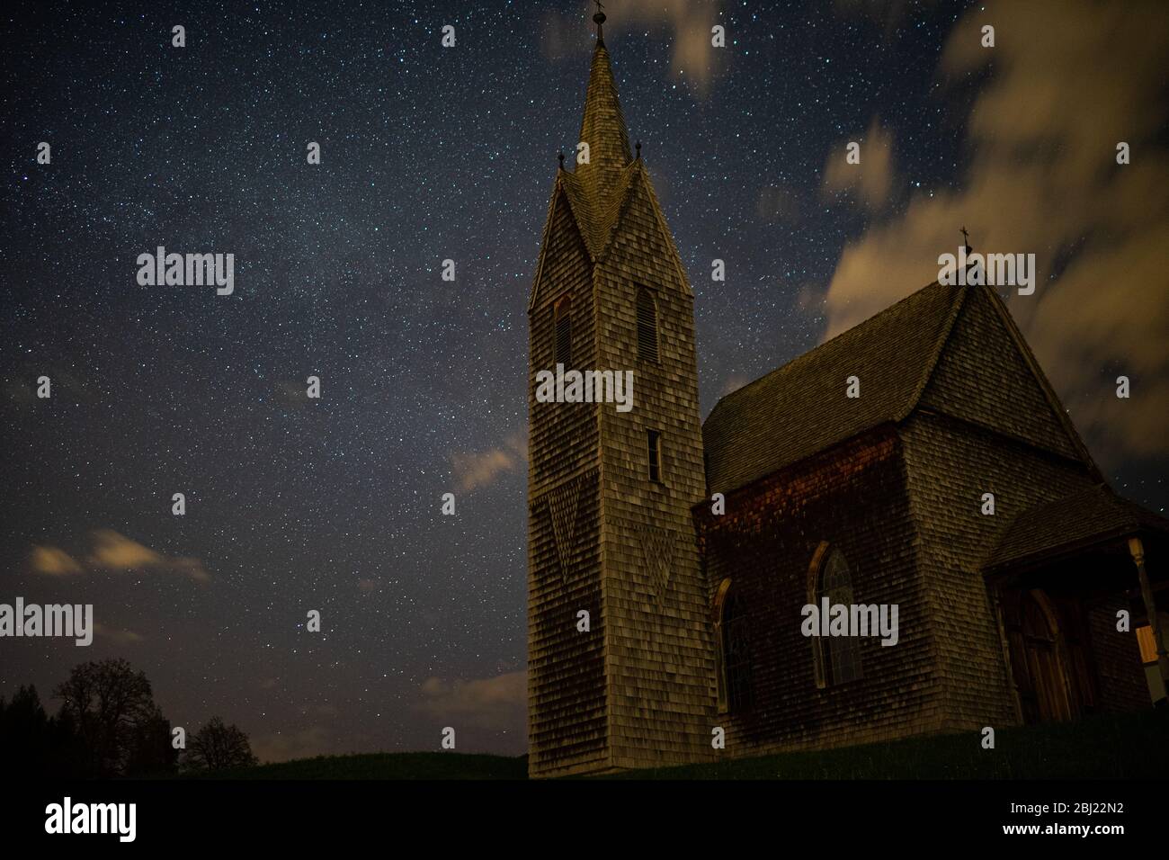 church at night with stars in the background Stock Photo - Alamy
