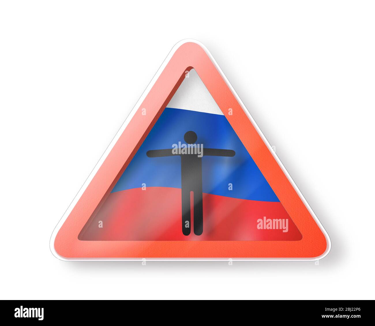 Warning sign with white man's figure on the Russian flag Stock Photo ...