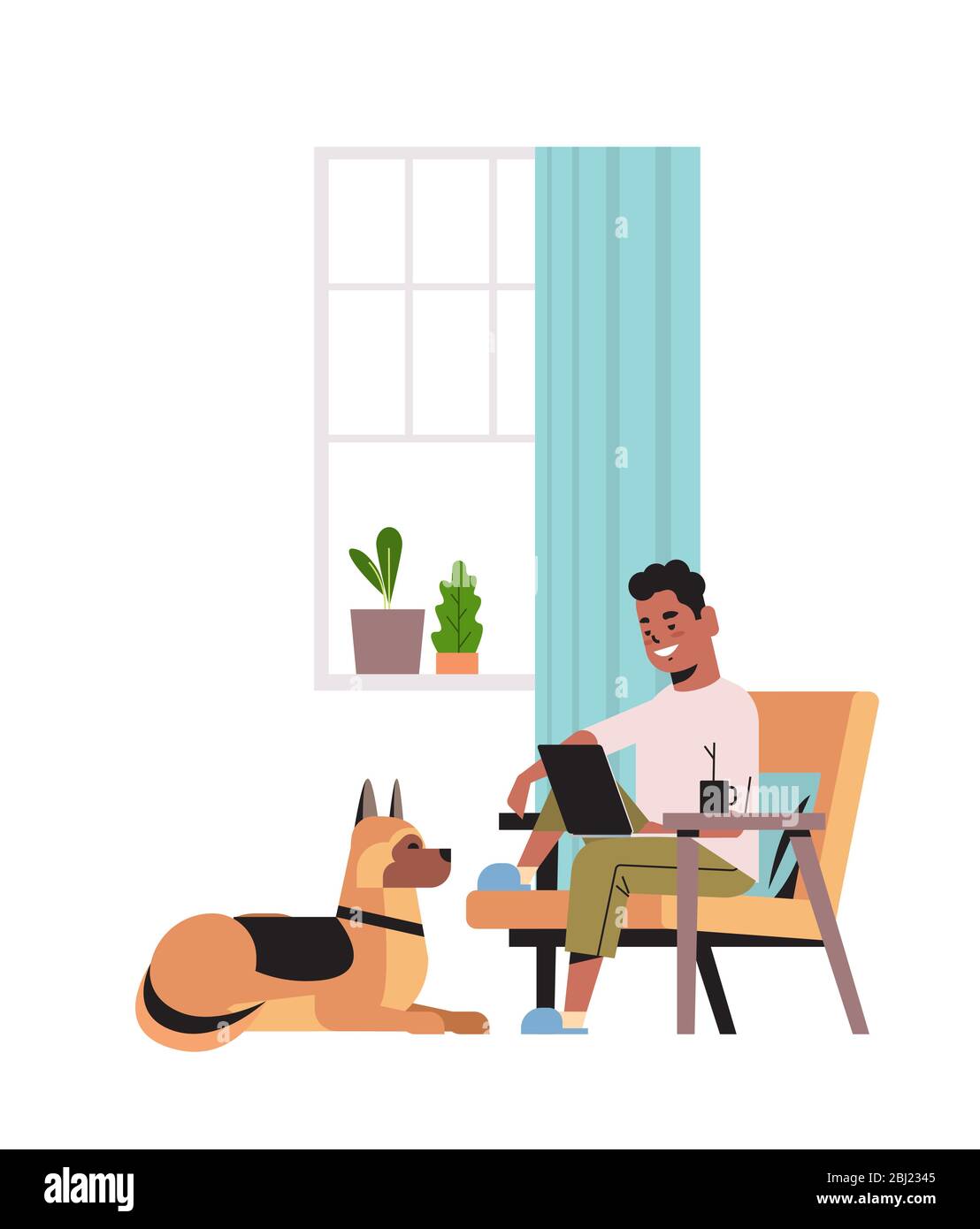 african american man freelancer using laptop working at home during ...